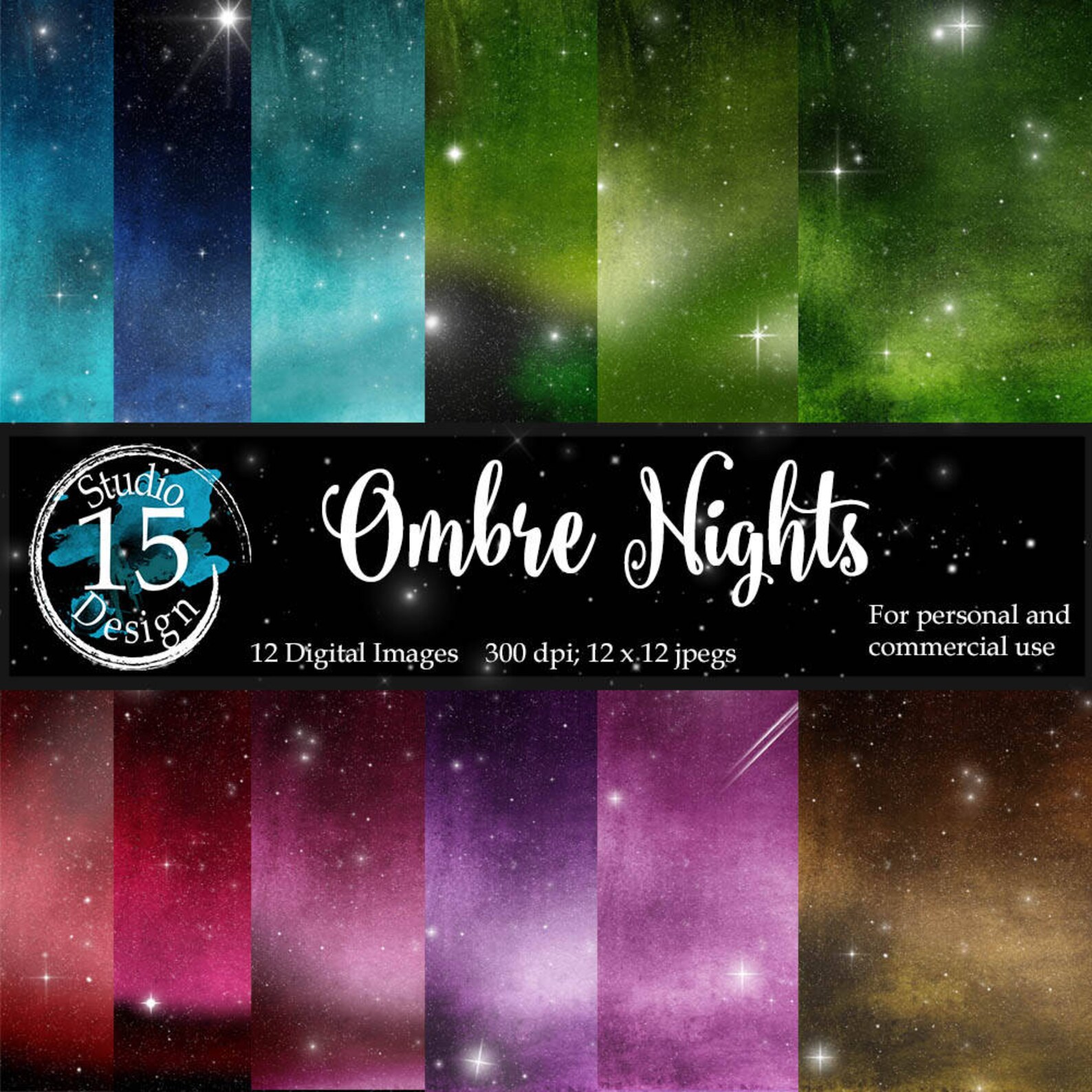 Ombre Night Sky Digital Paper Galaxy Digital Paper Multi-colored Night ...