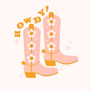 Pink Howdy Cowgirl Boot Art Print 8.5x11, Cowgirl Boot Print, Western ...