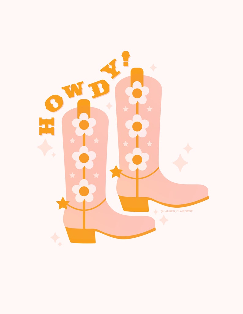 Pink Howdy Cowgirl Boot Art Print 8.5x11, Cowgirl Boot Print, Western ...