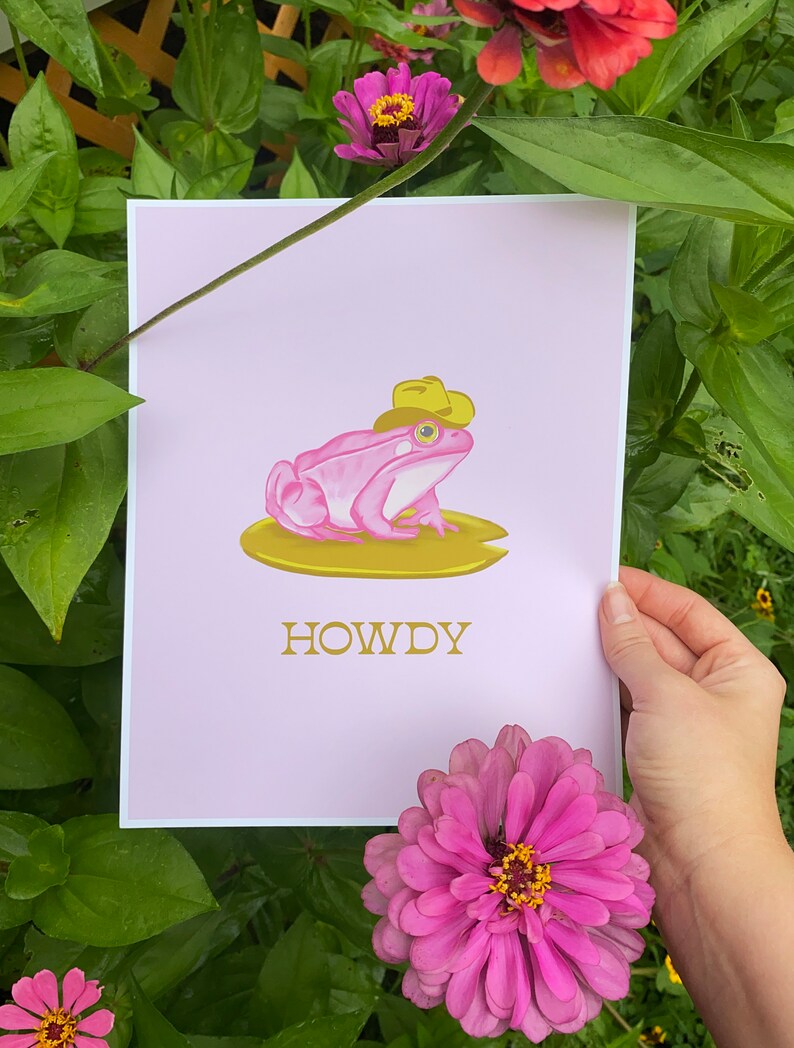 Pink Howdy Cowboy Frog Print, 8x10 Frog Illustration, Frog Lover Gift ...