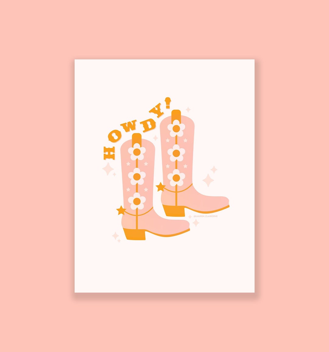 Pink Howdy Cowgirl Boot Art Print 8.5x11, Cowgirl Boot Print, Western ...