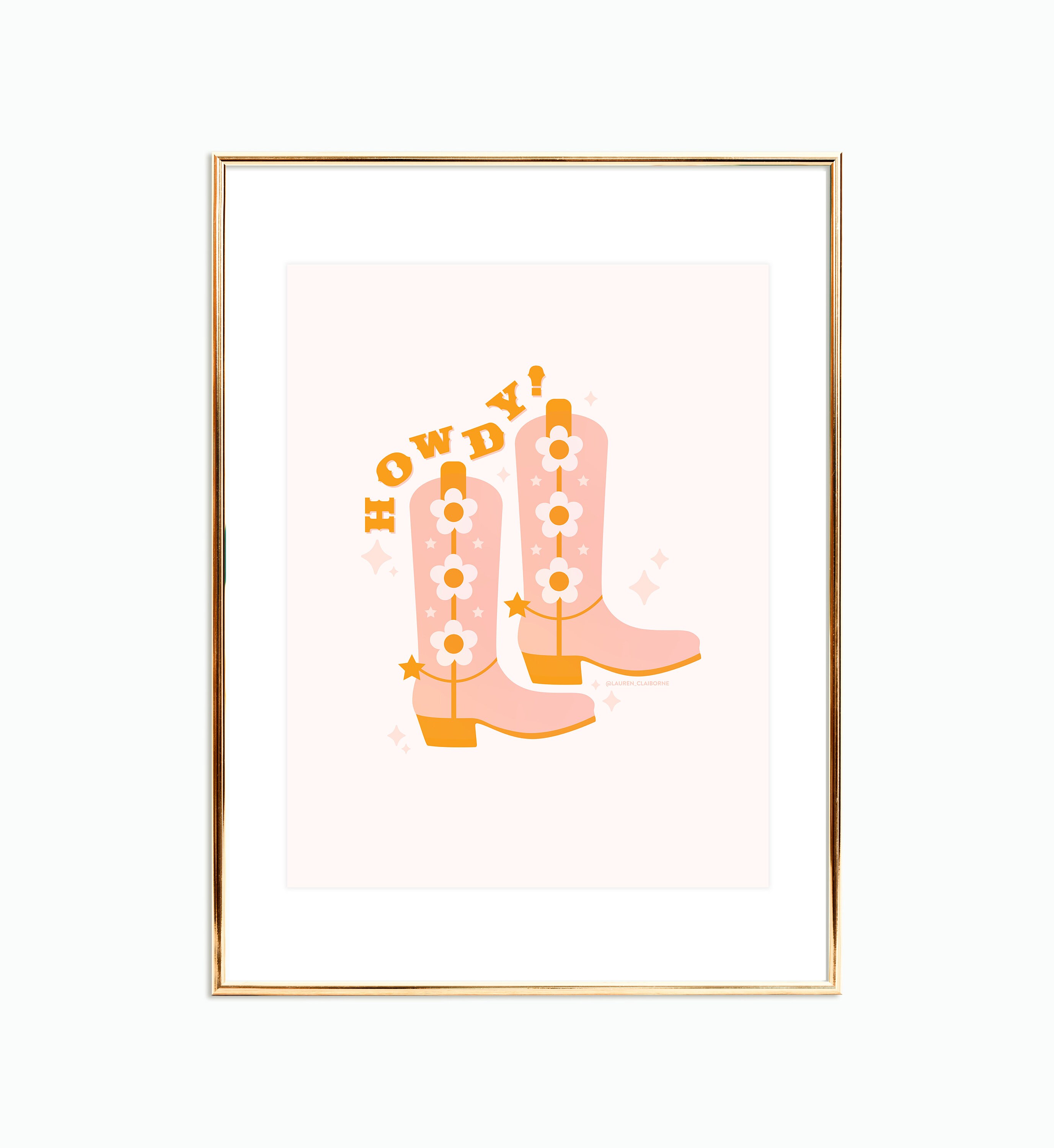 Pink Howdy Cowgirl Boot Art Print 8.5x11, Cowgirl Boot Print, Western ...