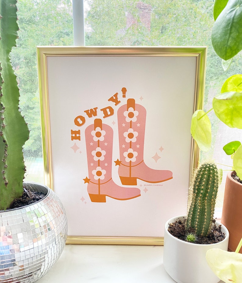 Pink Howdy Cowgirl Boot Art Print 8.5x11, Cowgirl Boot Print, Western ...