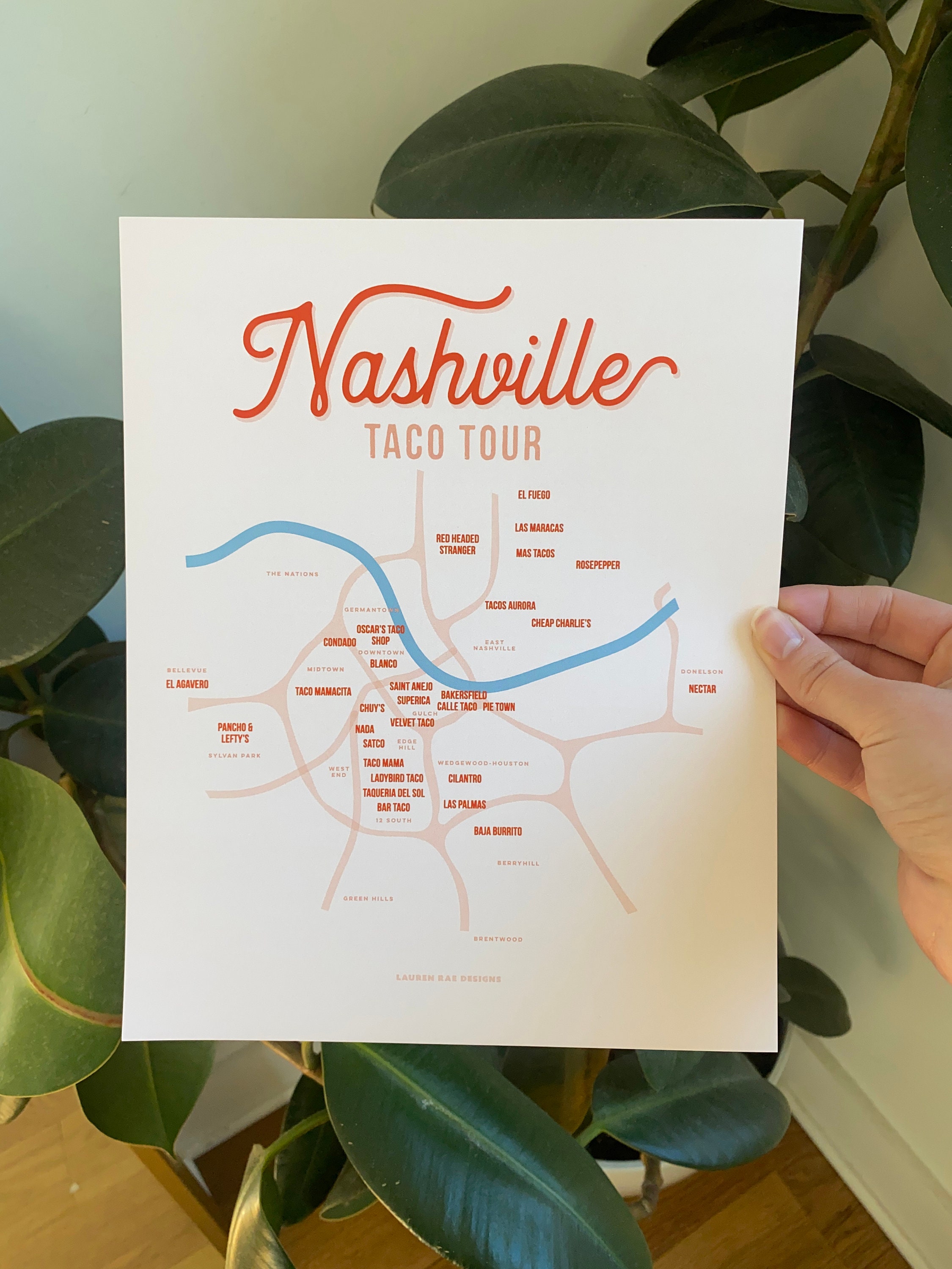 Nashville Tennessee Map, Taco Art Print, Nashville Taco Map Art Print ...