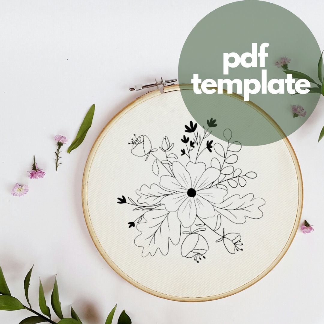 Floral Embroidery Pattern, PDF Digital Download, Embroidery Template ...