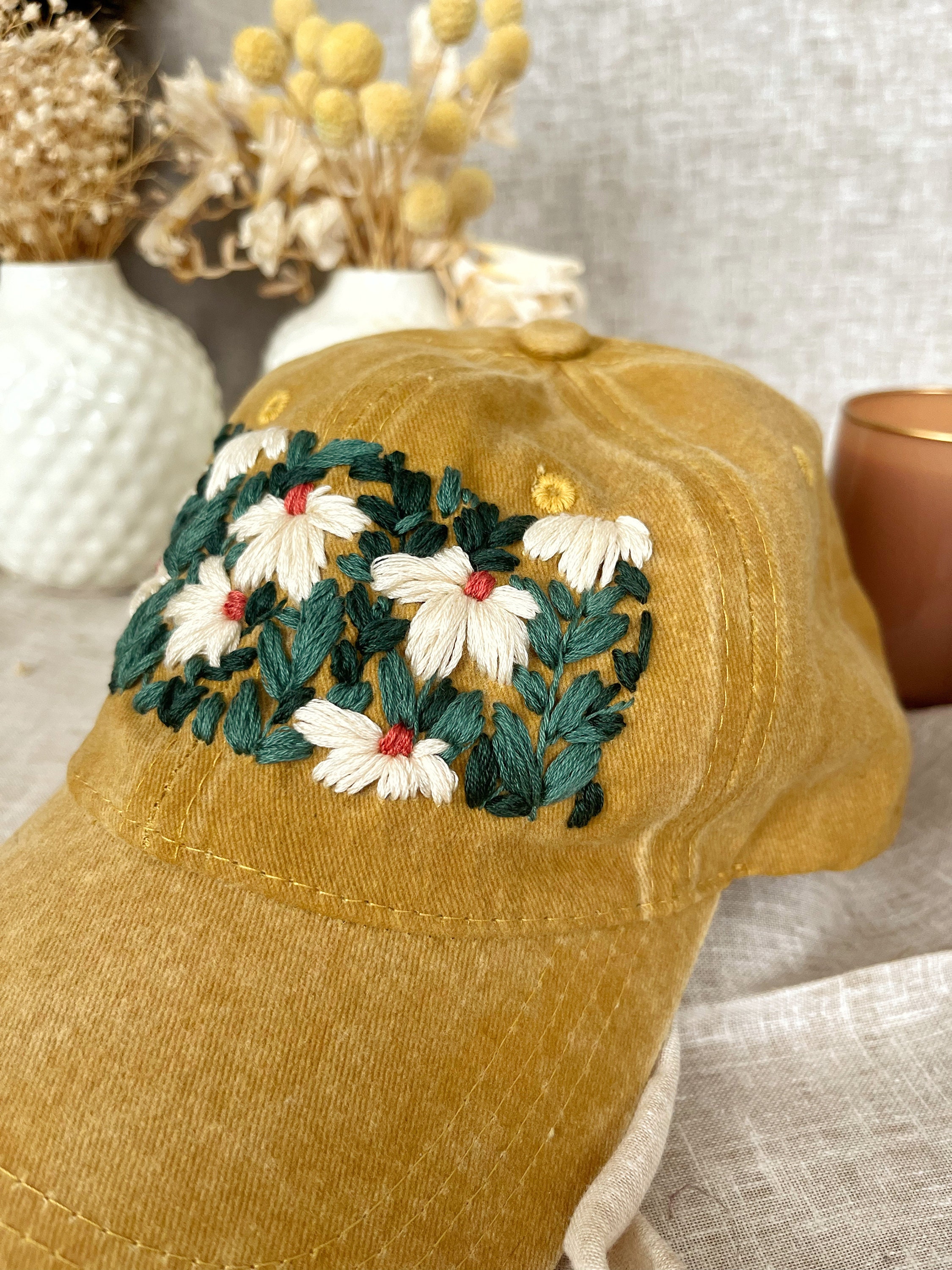 Hand Embroidered Hat, Yellow Daisy Embroidery Baseball Cap, Gift for ...