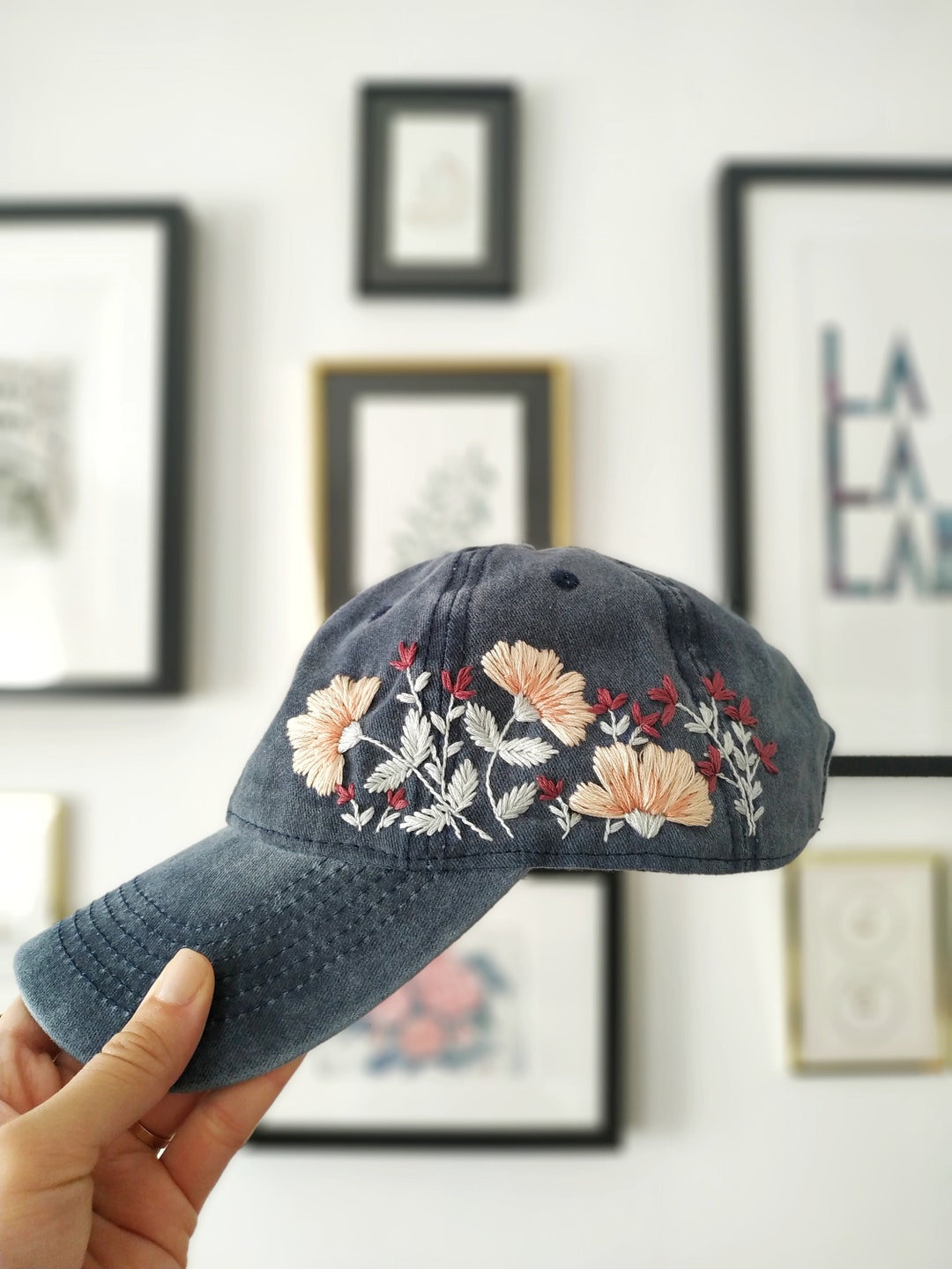 Hand Embroidered Hat, Embroidered Baseball Cap, Floral Embroidery Cap ...