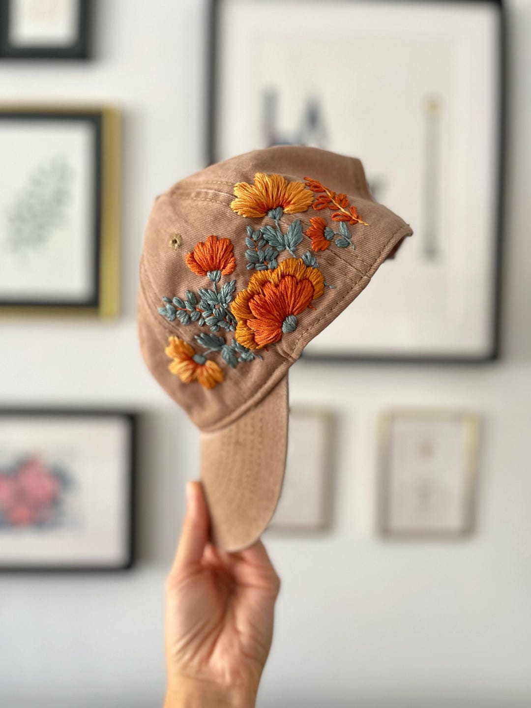 Hand Embroidered Floral Baseball Cap, Cotton Boho Hat - Etsy