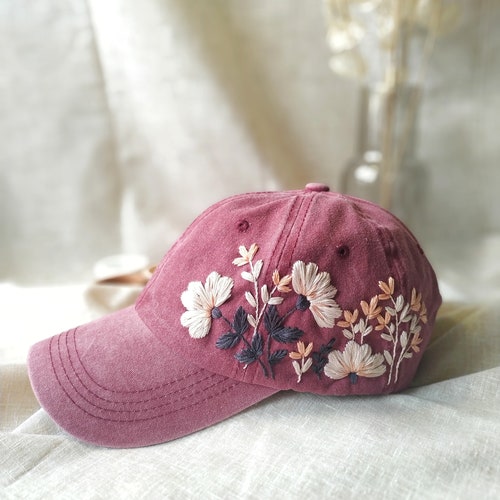 Hand Embroidered Hat Green Floral Embroidery Baseball Cap - Etsy