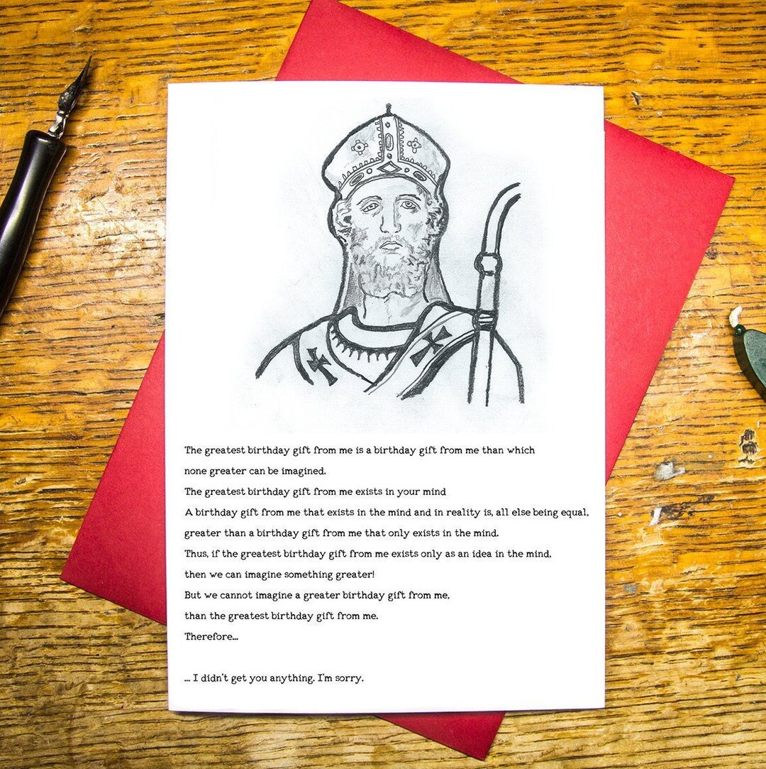 Anselm Ontological Argument - Philosophy Birthday Card - Funny ...