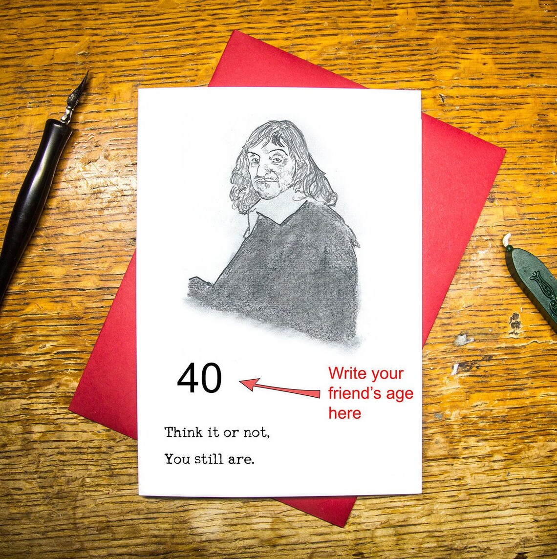 Descartes Philosophy Birthday Card - Funny - Academic - Cartesian ...