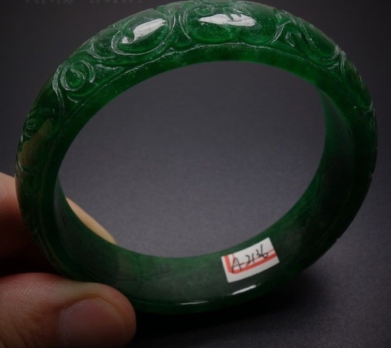 59mm Emerald Hand-carved Green Jadeite Jade Bangle Bracelet | Etsy