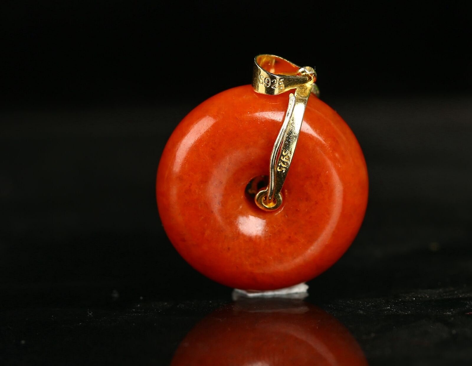 Fire Jadeite Jade Orange Red Donut on 10K Gold Chain Necklace | Etsy