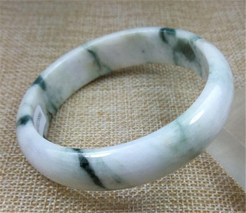 63.4 Mm Lavender Moss in Snow Hand-carved Jadeite Jade Bangle Bracelet ...