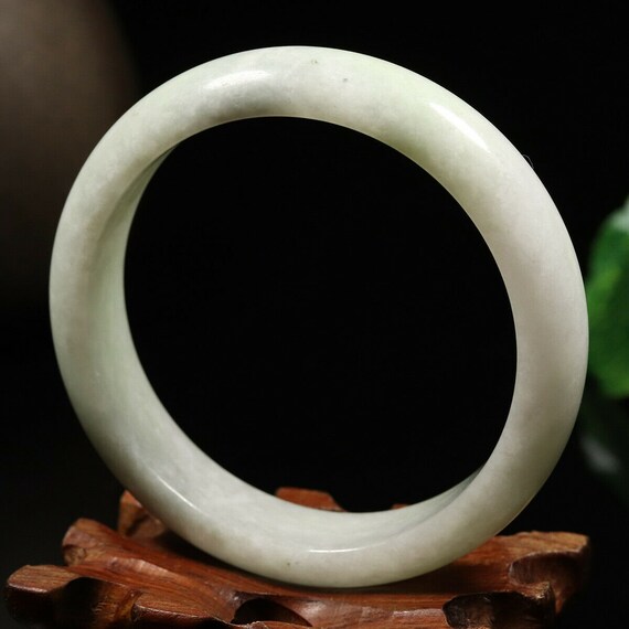 62 mm Snow White Hand-carved Jadeite Jade Bangle Brac… - Gem