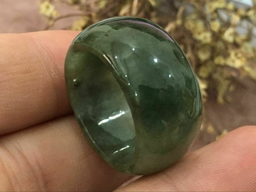 Size 11 Handmade Wide Jadeite Jade Large & Handsome! Forest Oil Green ...