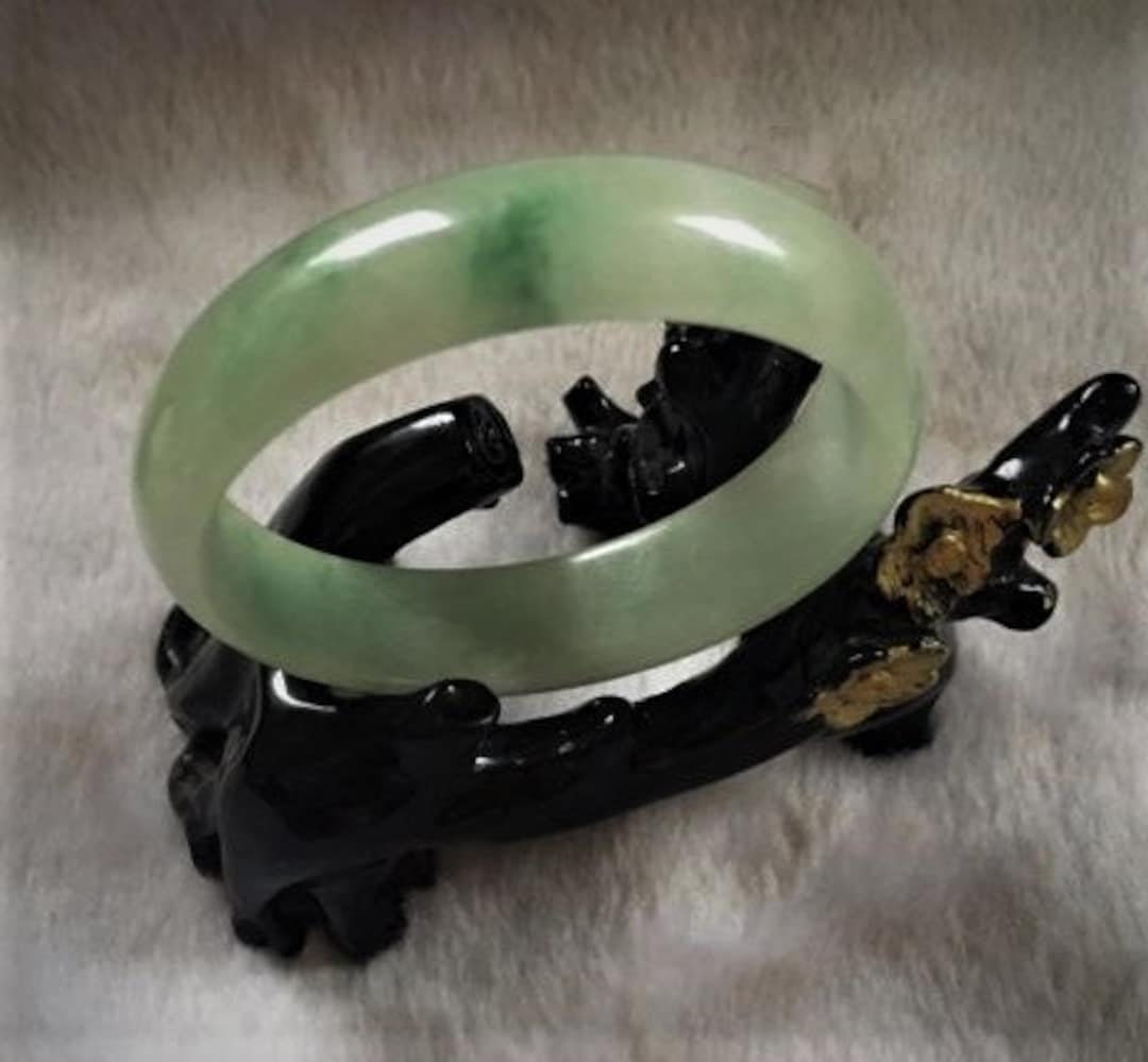 60mm Nice Wispy Moss Green White Jadeite Jade Bangle Square Cut #142 ...
