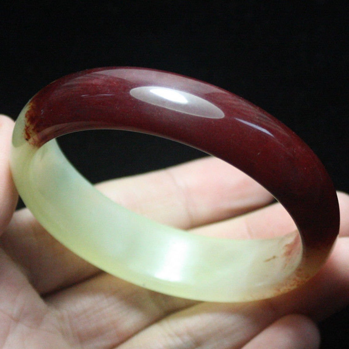 61mm Maroon Dark Plum Icy Cream Xiu Yu Jade Fantastic Bangle | Etsy