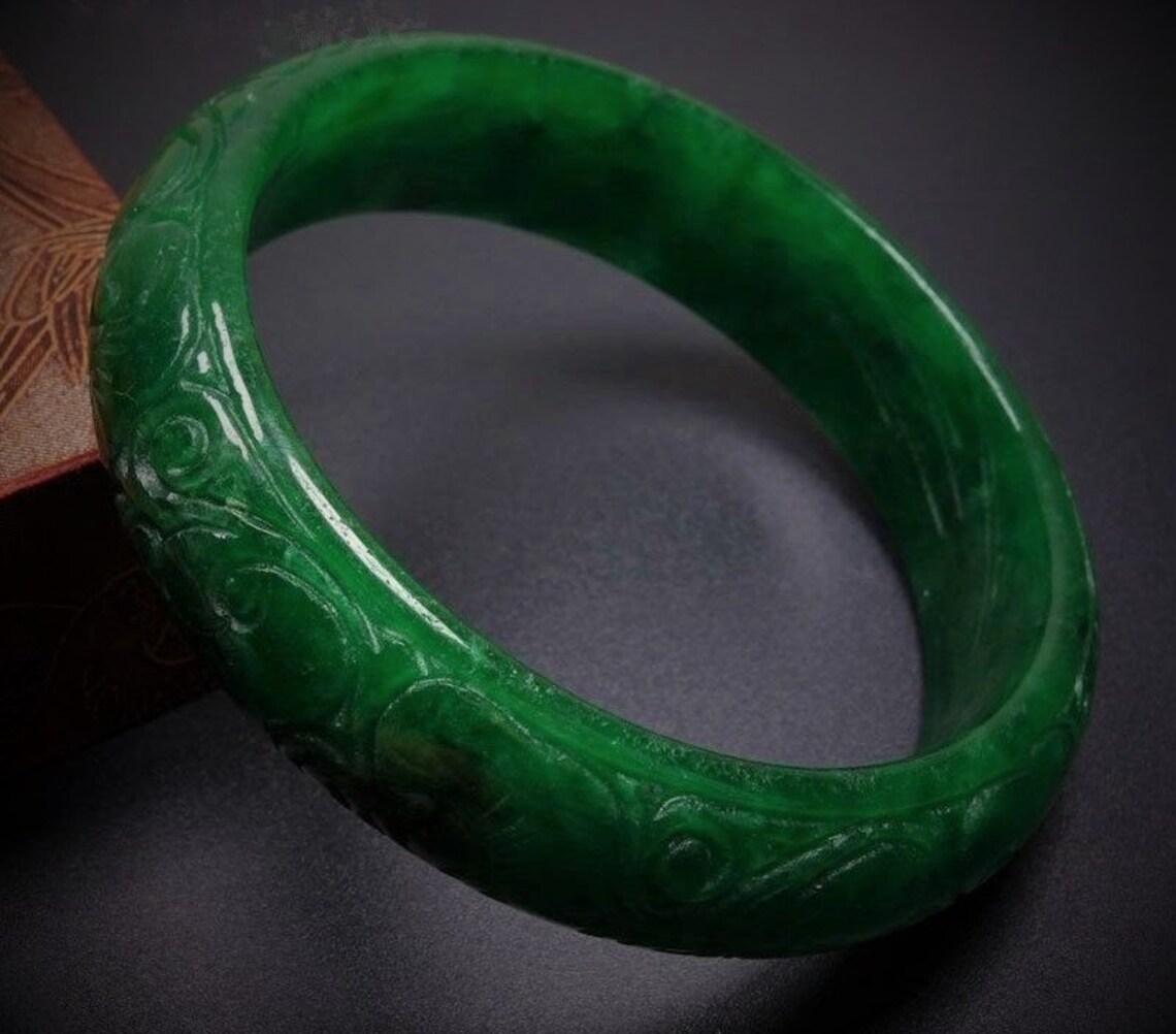 59mm Emerald Hand-carved Green Jadeite Jade Bangle Bracelet - Etsy