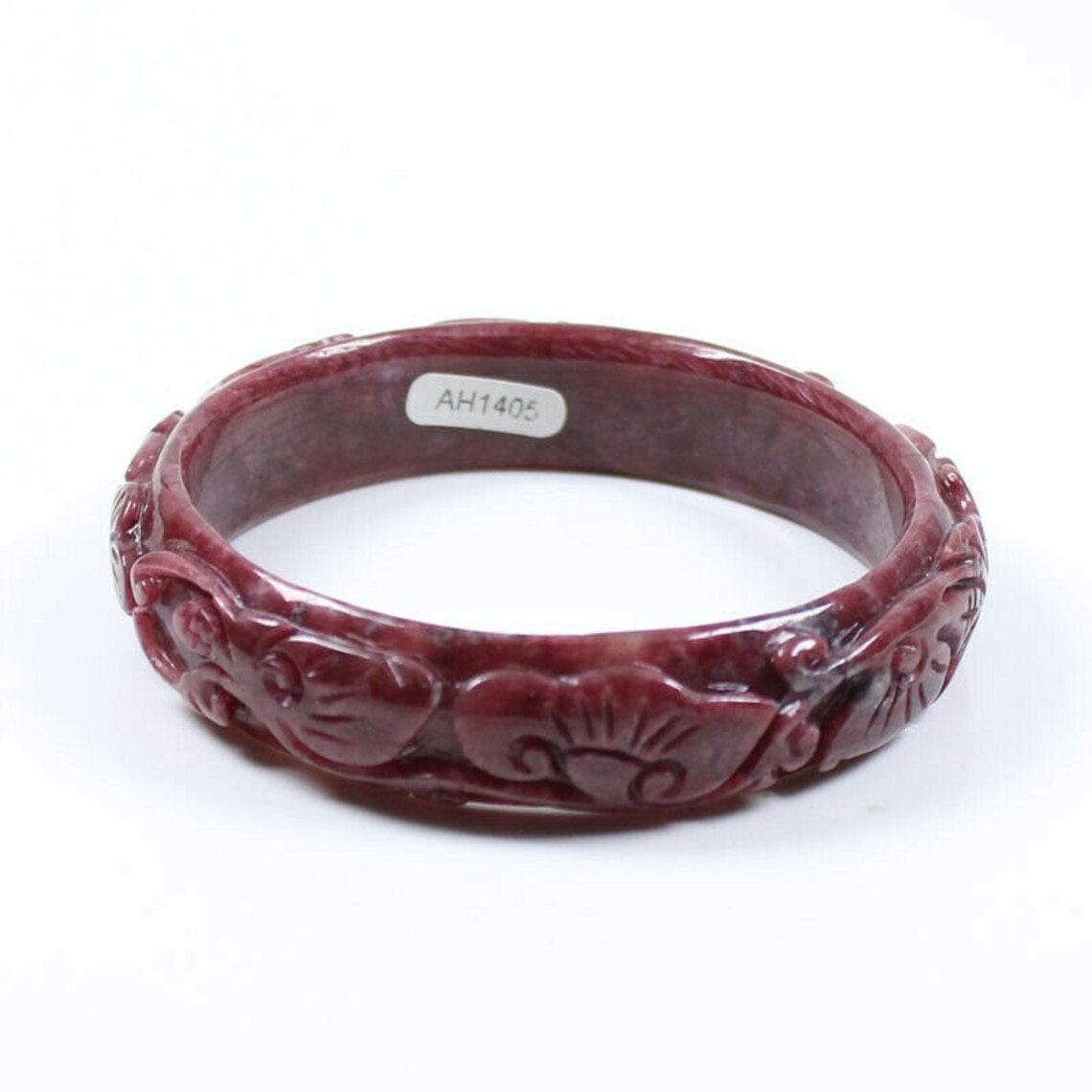 60mm Jadeite Lotus Flower Wine Red Burgandy Hand-carved Jade Bangle ...