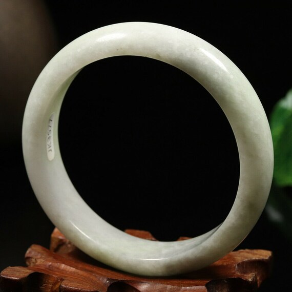62 mm Snow White Hand-carved Jadeite Jade Bangle Brac… - Gem