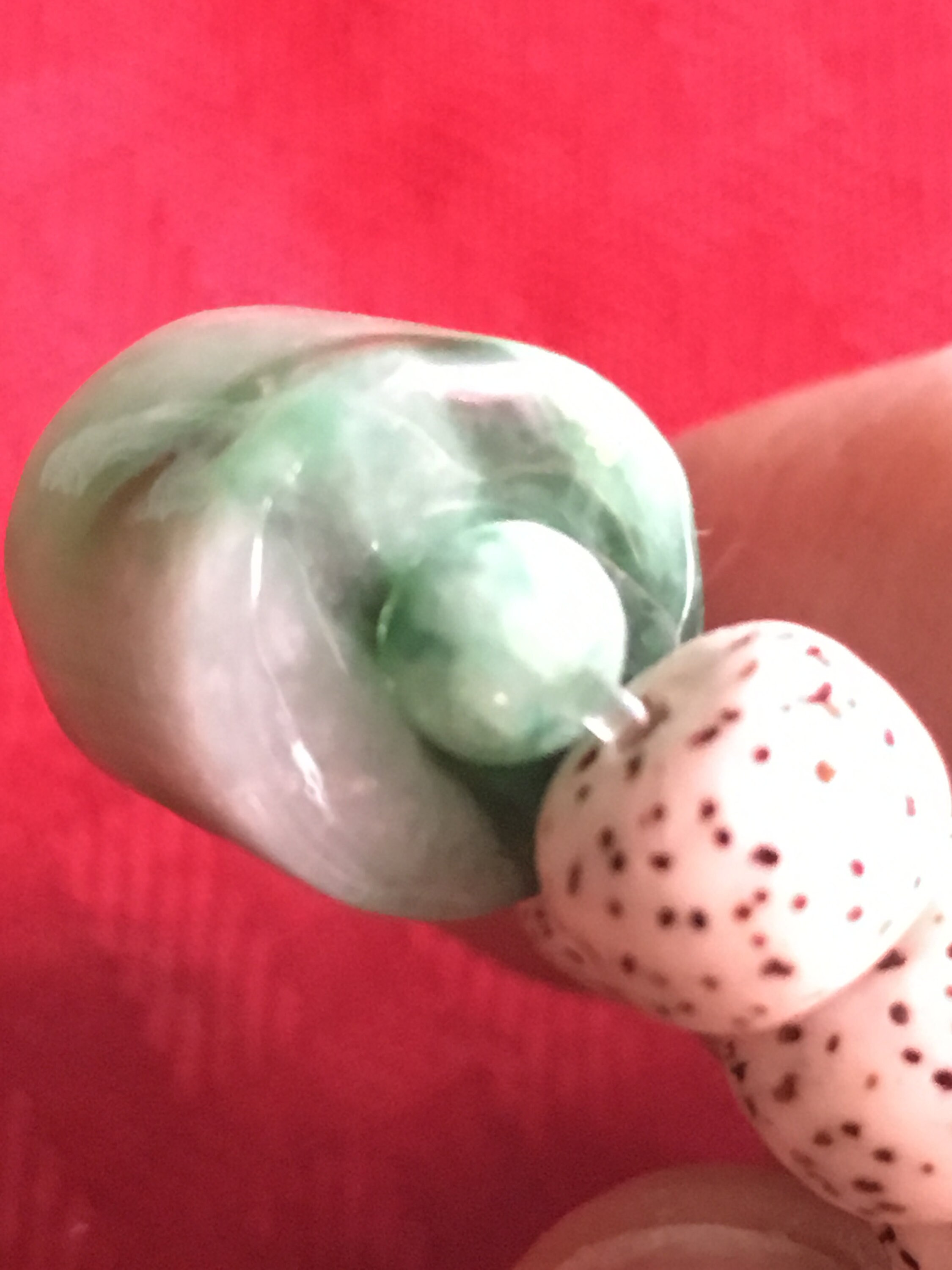 Moss in Snow Jadeite Jade Bead and Natural Daemonorops Margaritae Round ...