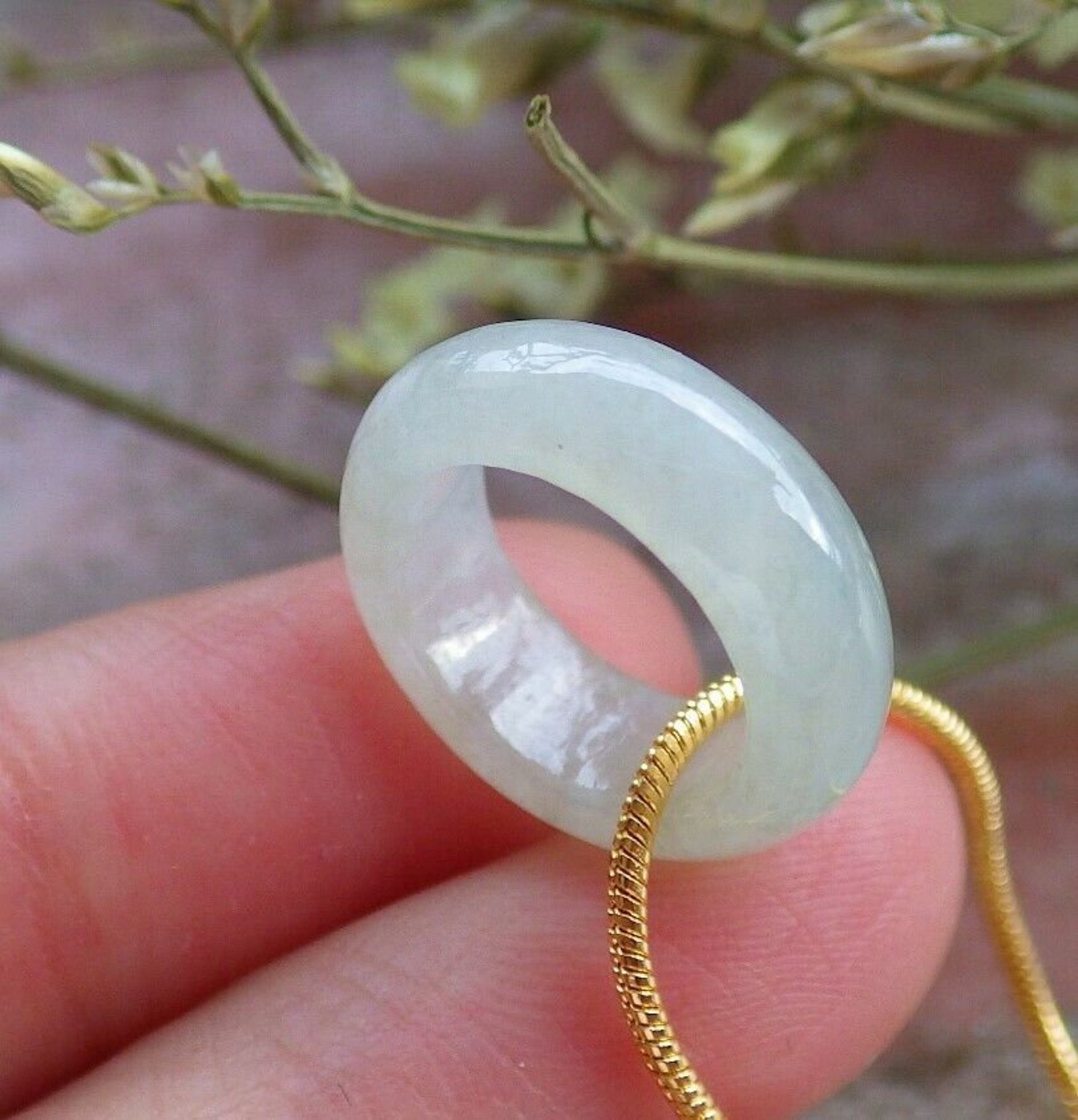 Light Green Jadeite Jade Ball Donut With Gold Chain Necklace | Etsy