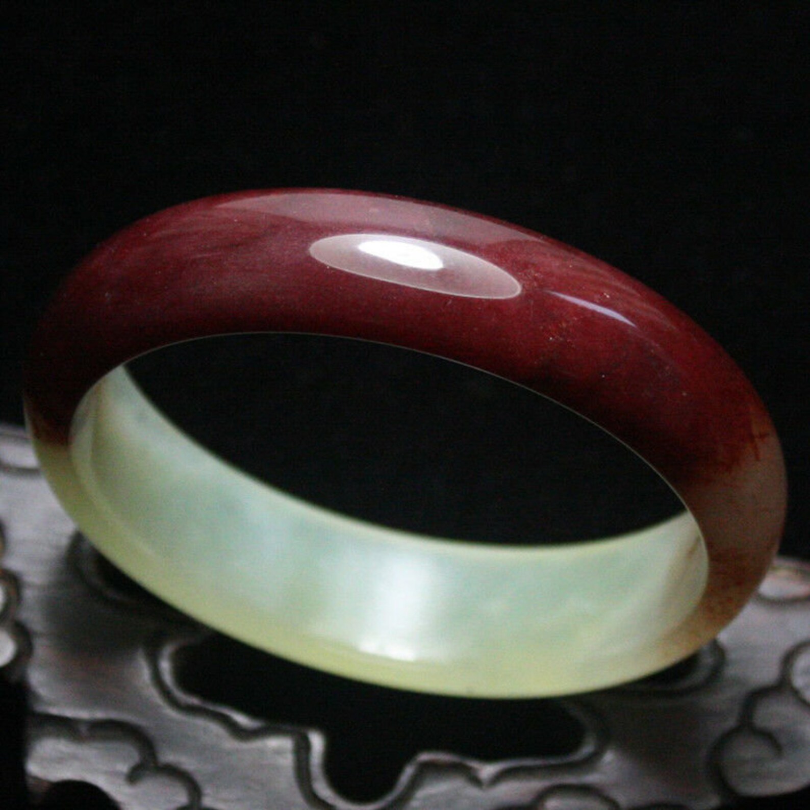 61mm Maroon Dark Plum Icy Cream Xiu Yu Jade Fantastic Bangle - Etsy