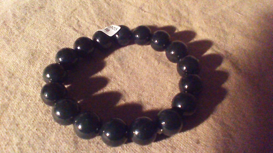 Black Nephrite Jade Certified Bangle Bracelet 12mm Beads Very - Etsy