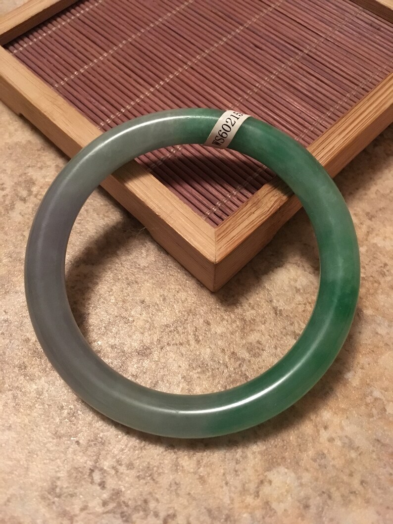 56 Mm Subtle Green Ice Jadeite Jade Round Princess Cut Bangle - Etsy