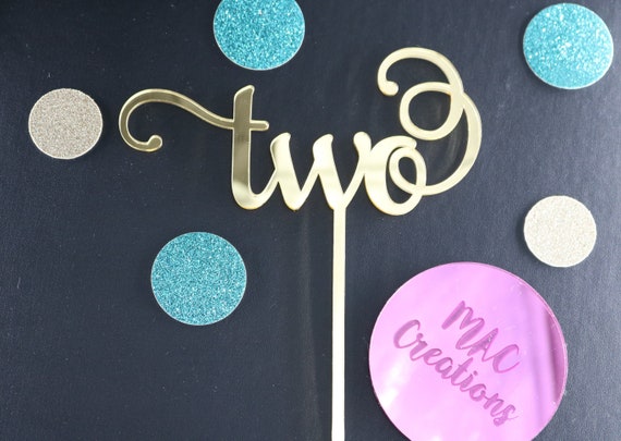Two One Cake Topper Acrylic Mirror Wooden Glitter - Etsy