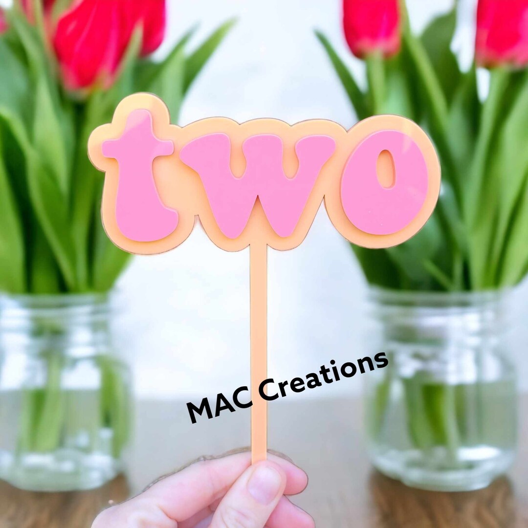 Double Layered Two Cake Topper 2 Second Birthday 2nd Age Two Acrylic ...