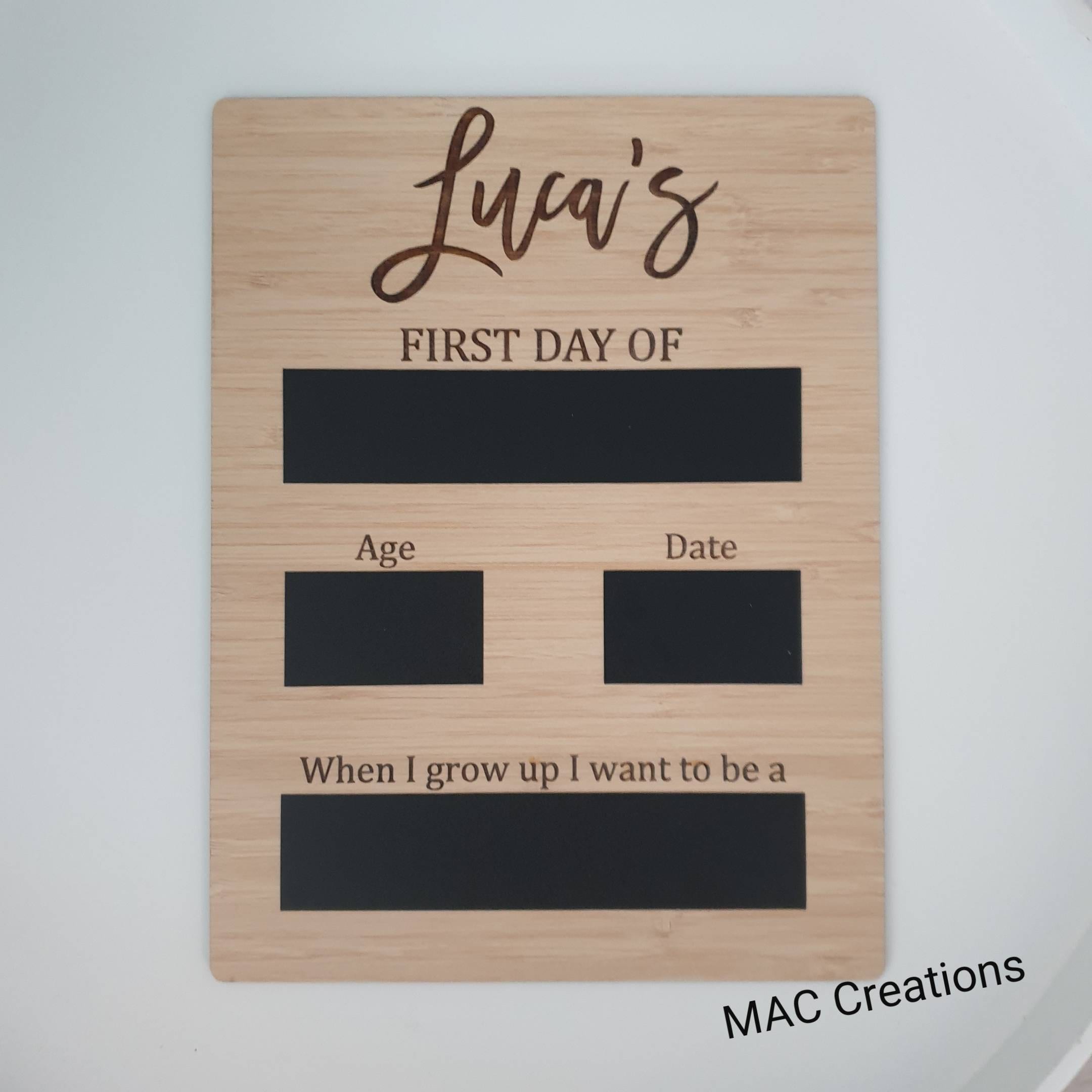 Personalised First Day of School Board - Laser Engraved Bamboo With ...