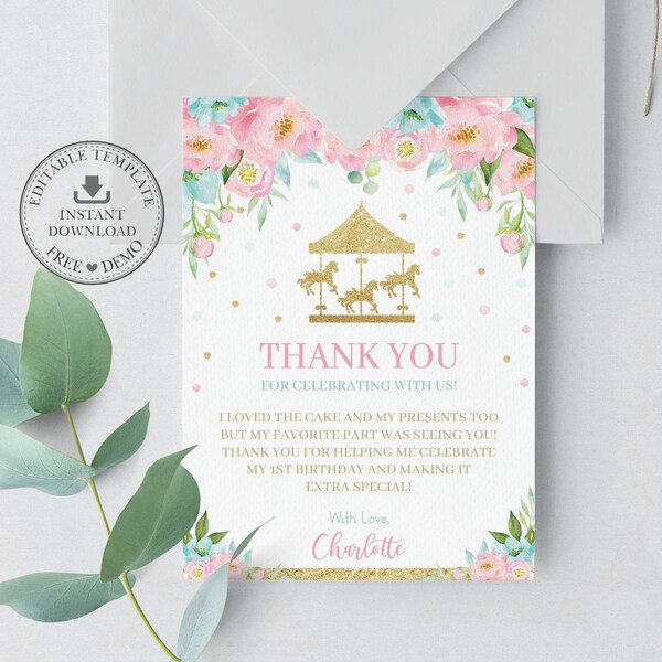 Carousel Thank You Card - Etsy