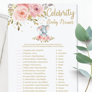 Celebrity Baby Names Game, INSTANT DOWNLOAD, Chic Gold Blush Pink ...