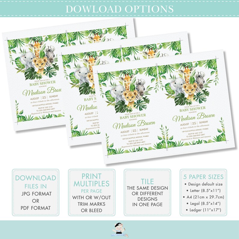 Jungle Animals Tabletop Sign Bundle, EDITABLE TEMPLATE, Greenery ...