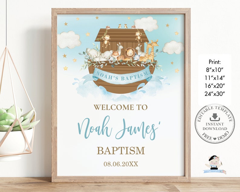 Noah's Ark Blue Baptism Christening Tabletop Signs Bundle - Etsy