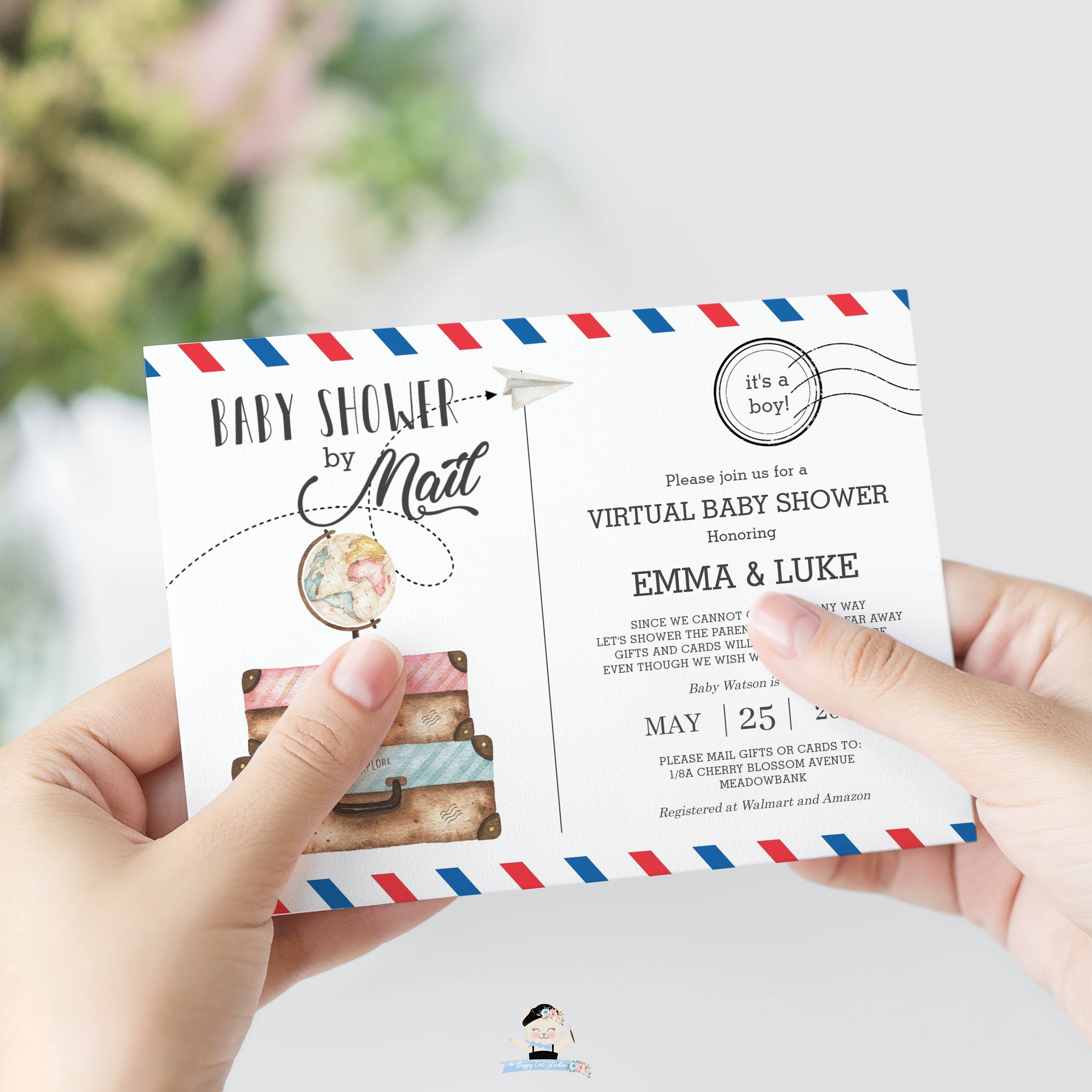 Baby Shower by Mail Invitation, EDITABLE TEMPLATE, Postcard Long ...