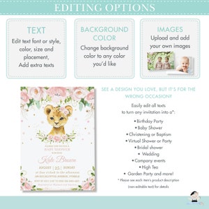 EDITABLE TEMPLATE Cute Lion Cub Greenery Baby Shower Jungle Animals 1st ...