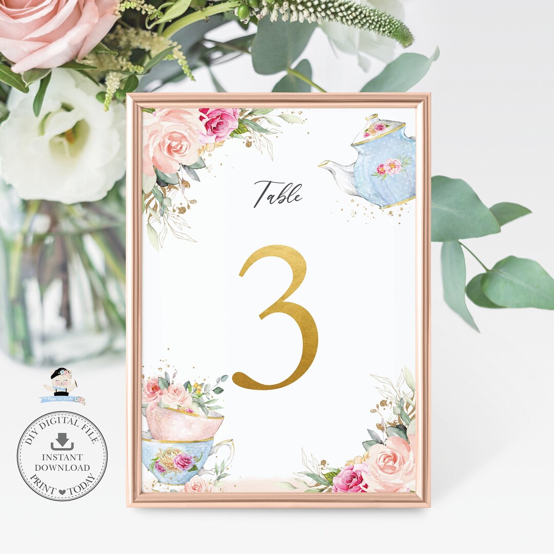 Blush Pink Floral High Tea Party Table Number 1-20 Printable Signs ...