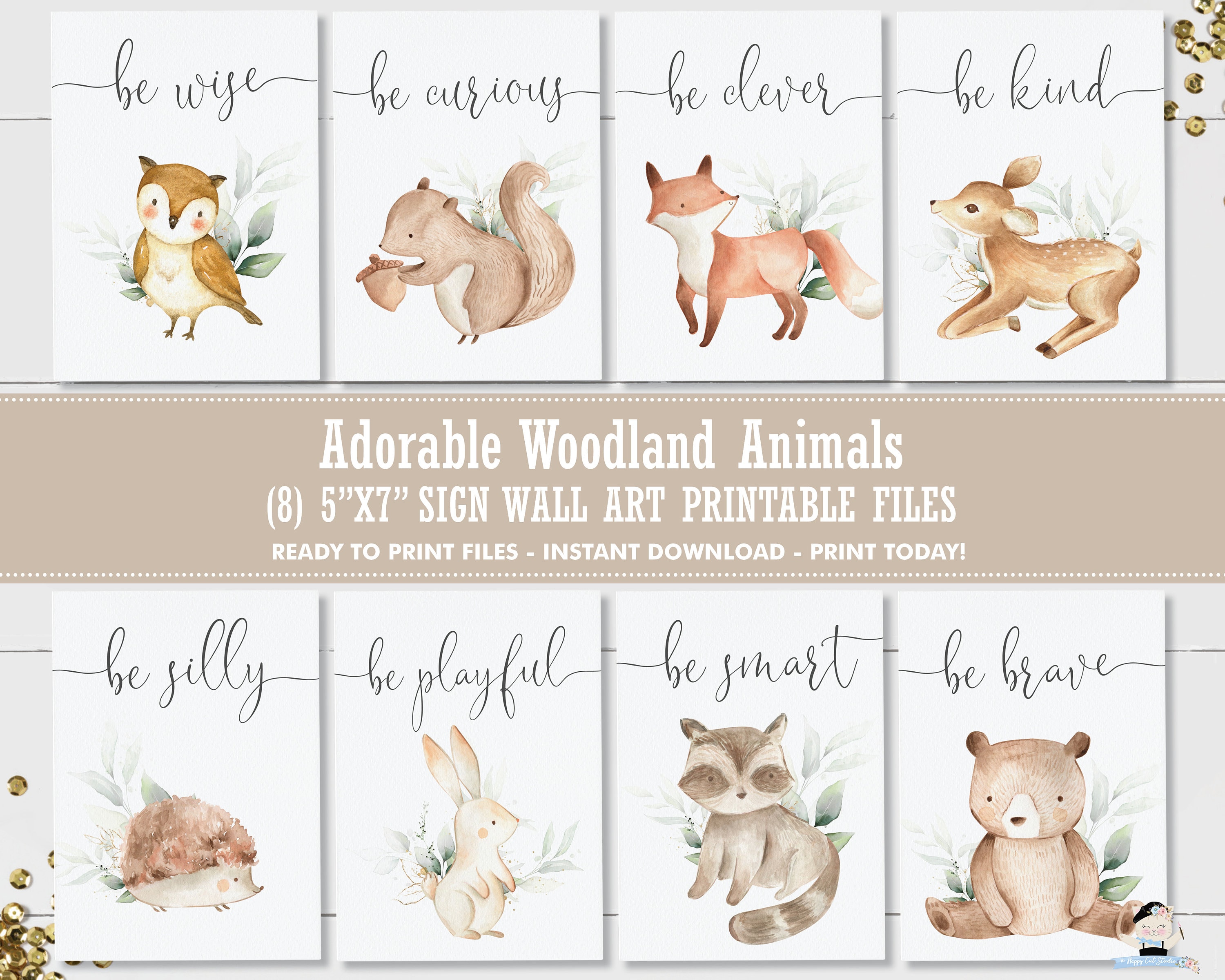 Woodland Animals Greenery Sign Bundle Printable Bear Fox Deer - Etsy