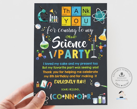 Mad Science Party Thank You Card Printable EDITABLE TEMPLATE ...
