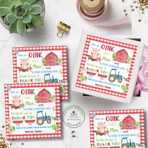 EDITABLE Template Cute Farm Animals Thank You Square Favor Tags Sticker ...