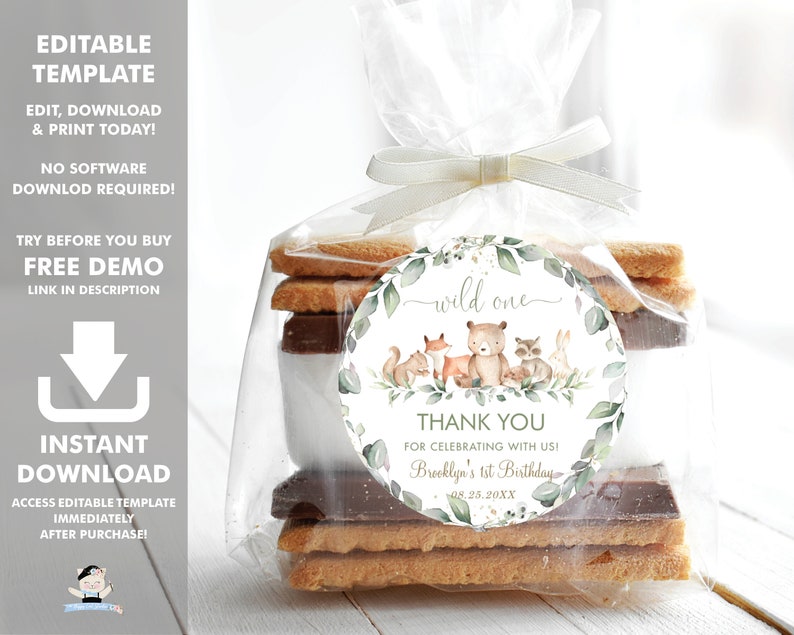 EDITABLE TEMPLATE Woodland Animals 2 Circle Tags Chic | Etsy