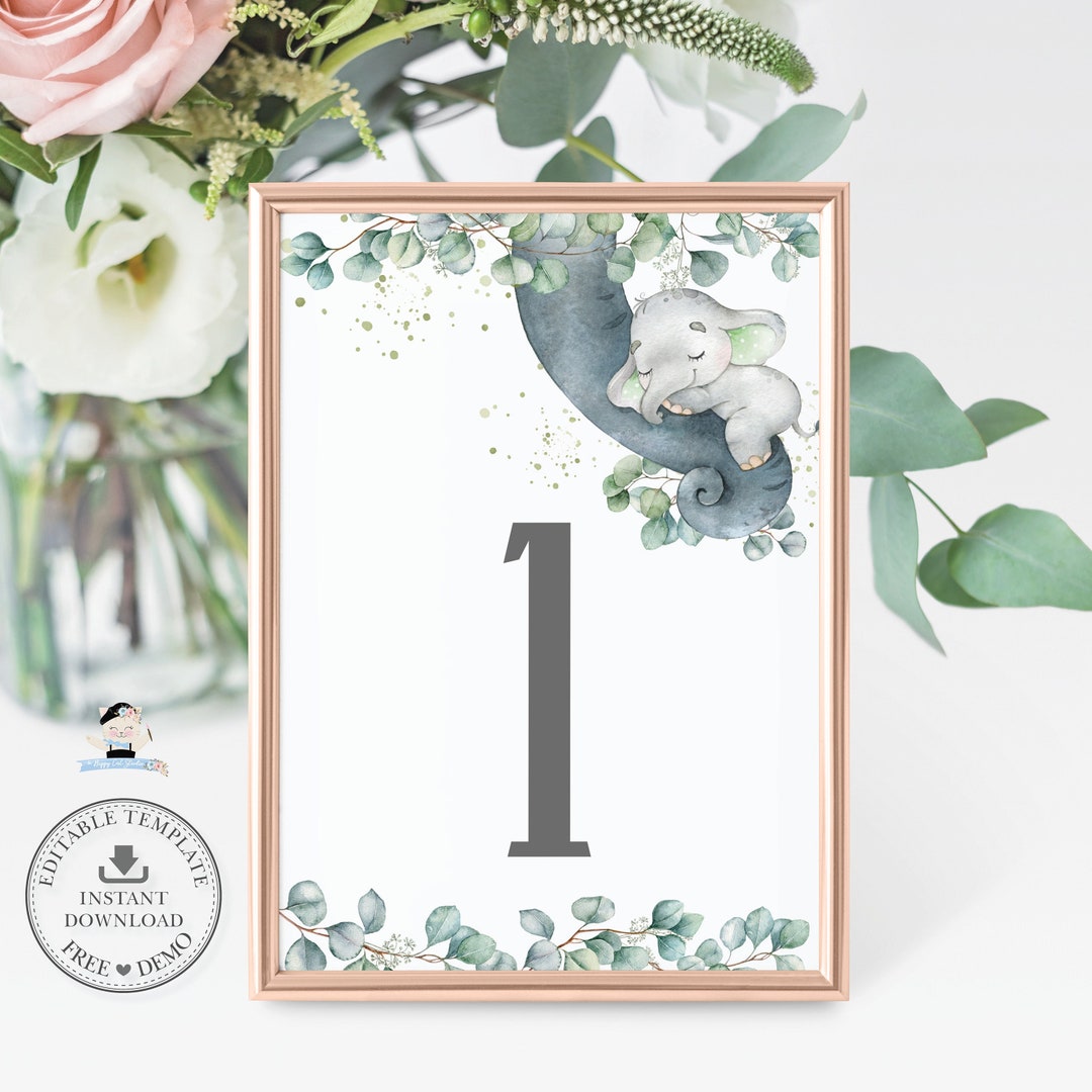 Elephant Table Number Cards Printable, EDITABLE TEMPLATE, Gender ...