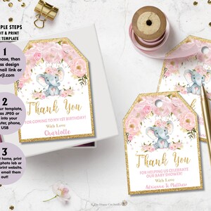 EDITABLE TEMPLATE Elephant Thank You Tags, Favors, Elephant Printable ...