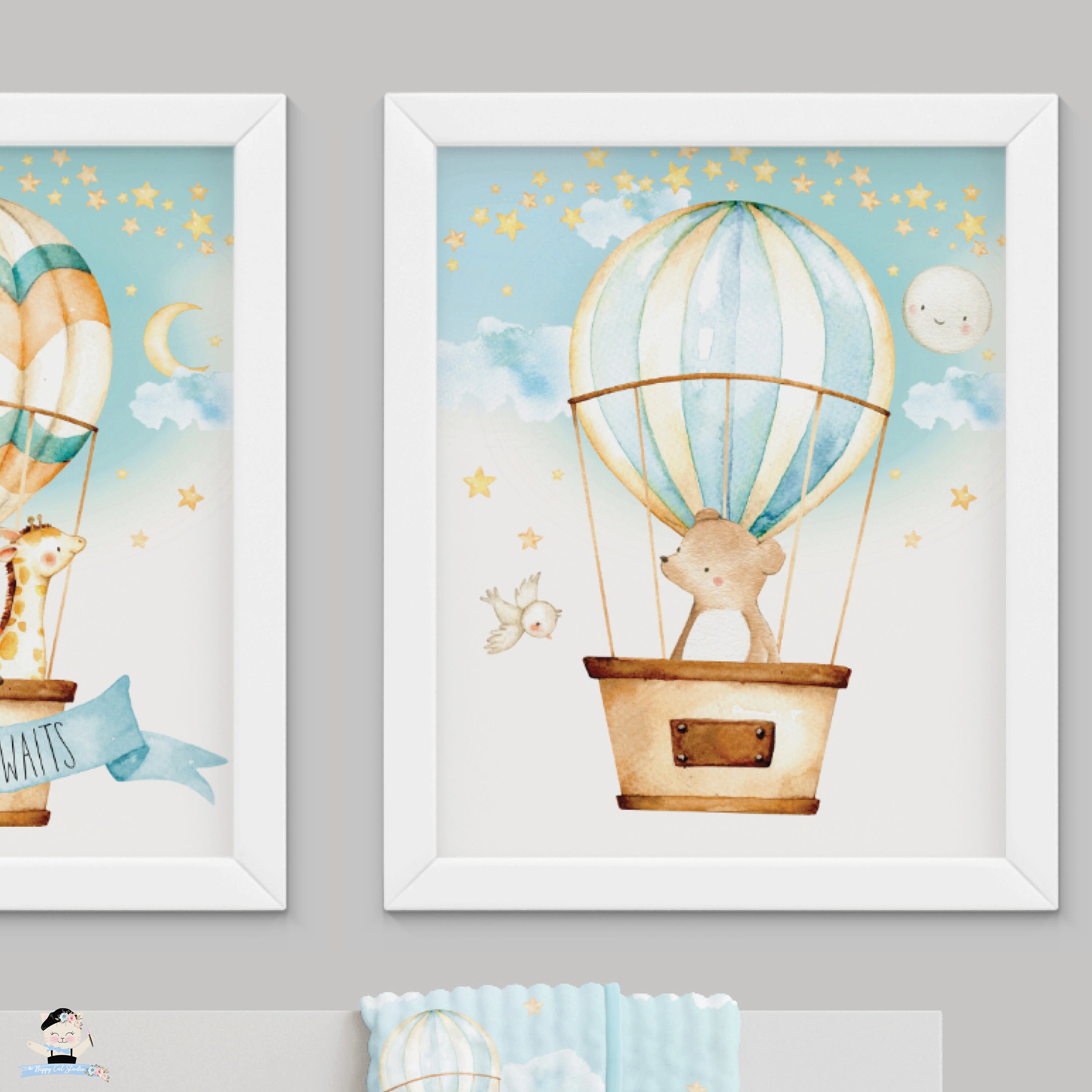 Hot Air Balloon Nursery Wall Art, Cute Animals Printable, Jungle ...