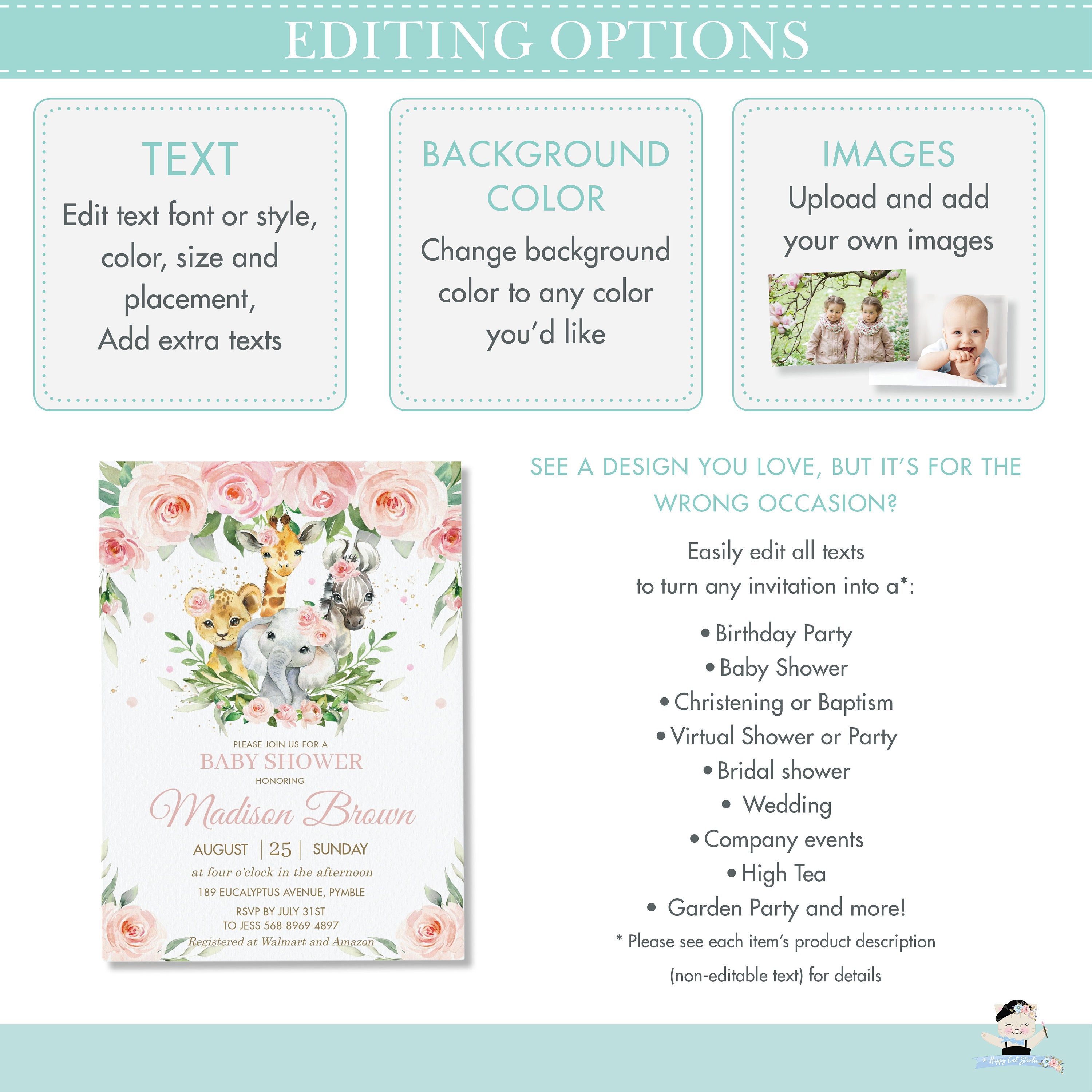 Jungle Animals Flag Banner EDITABLE TEMPLATE Blush Pink - Etsy