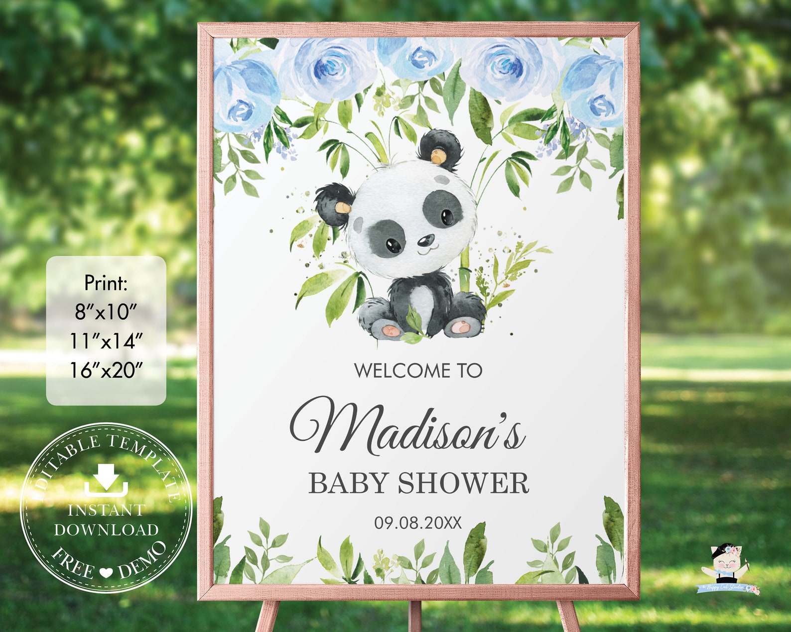 Panda Welcome Sign EDITABLE TEMPLATE Diy Blue Floral - Etsy