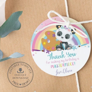 EDITABLE TEMPLATE, Pandacorn Art Party 2" Circle Label, Rainbow Panda ...